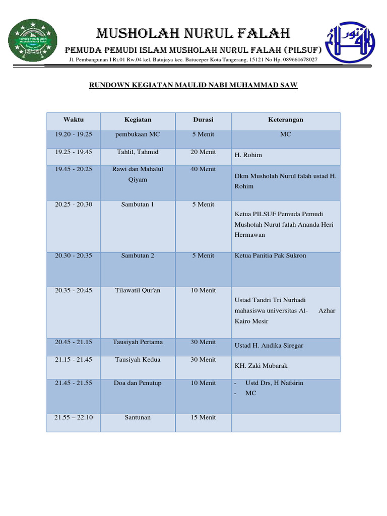 Rondown Acara Maulid & Susunan Panitia Acara Maulid | PDF