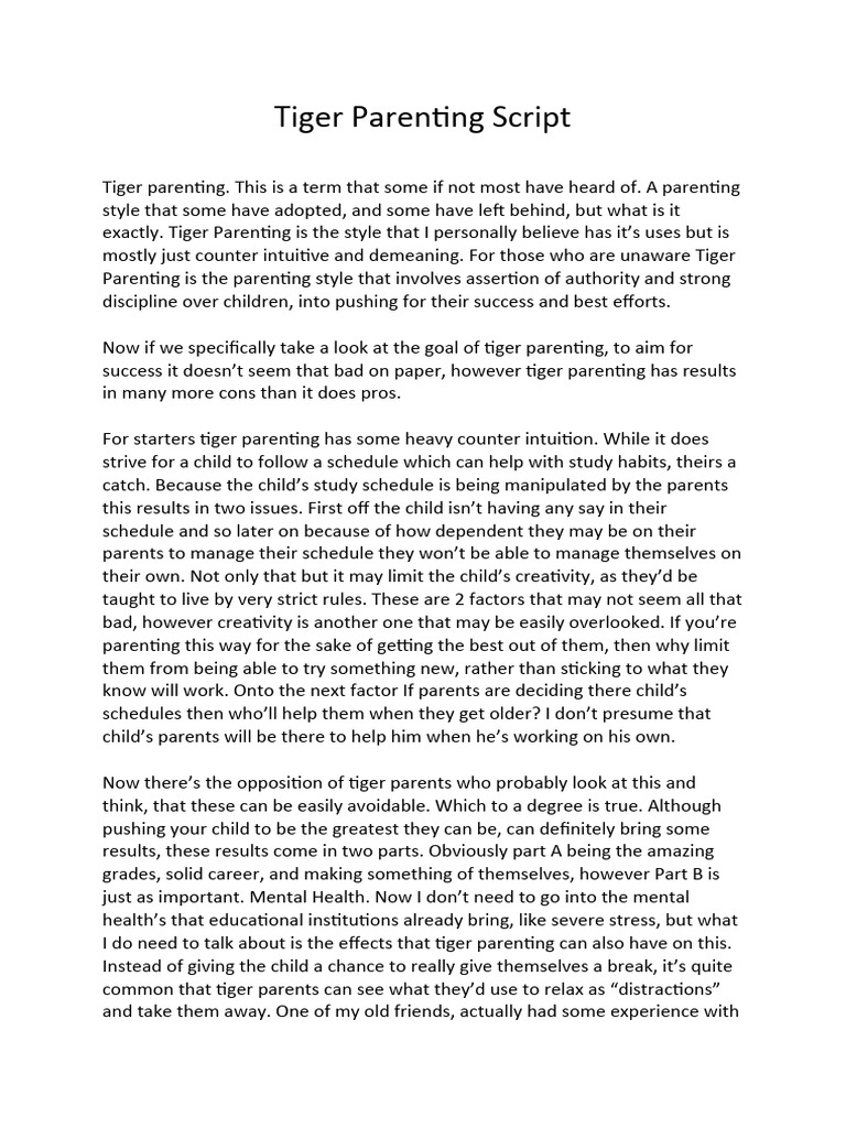 Tiger Parenting Script | PDF | Parenting | Behavioural Sciences