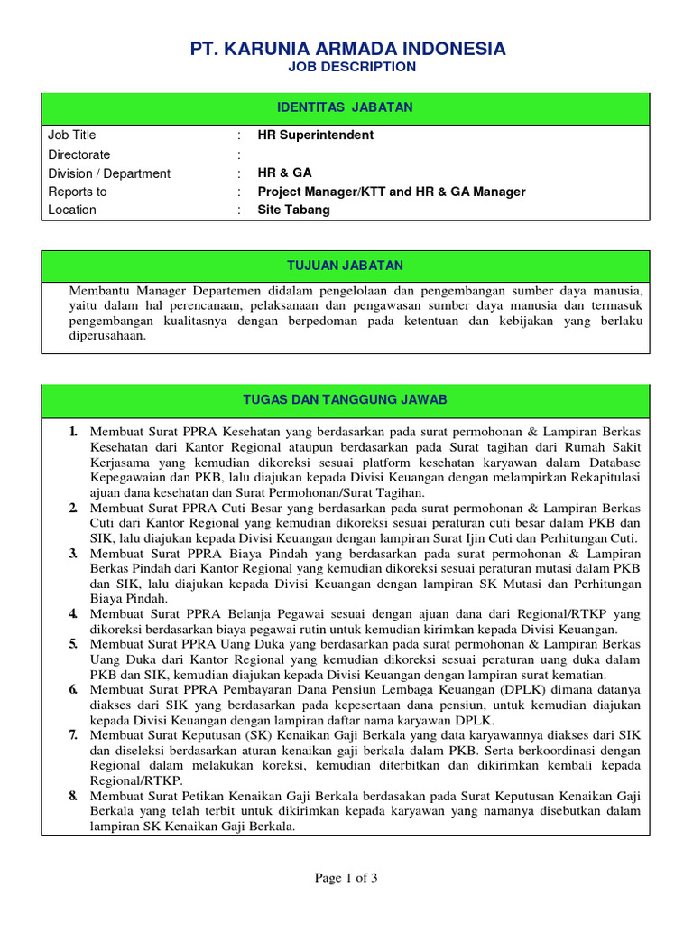 Job Description Contoh PDF | PDF