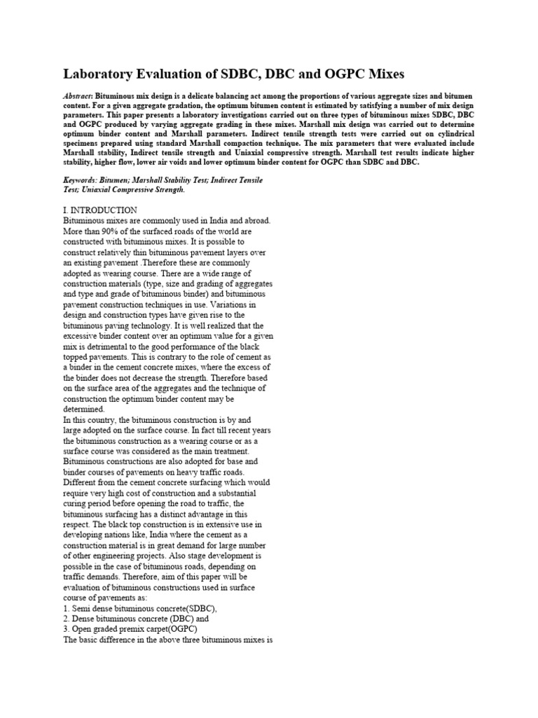 Laboratory Evaluation of SDBC, DBC and OGPC Mixes | PDF