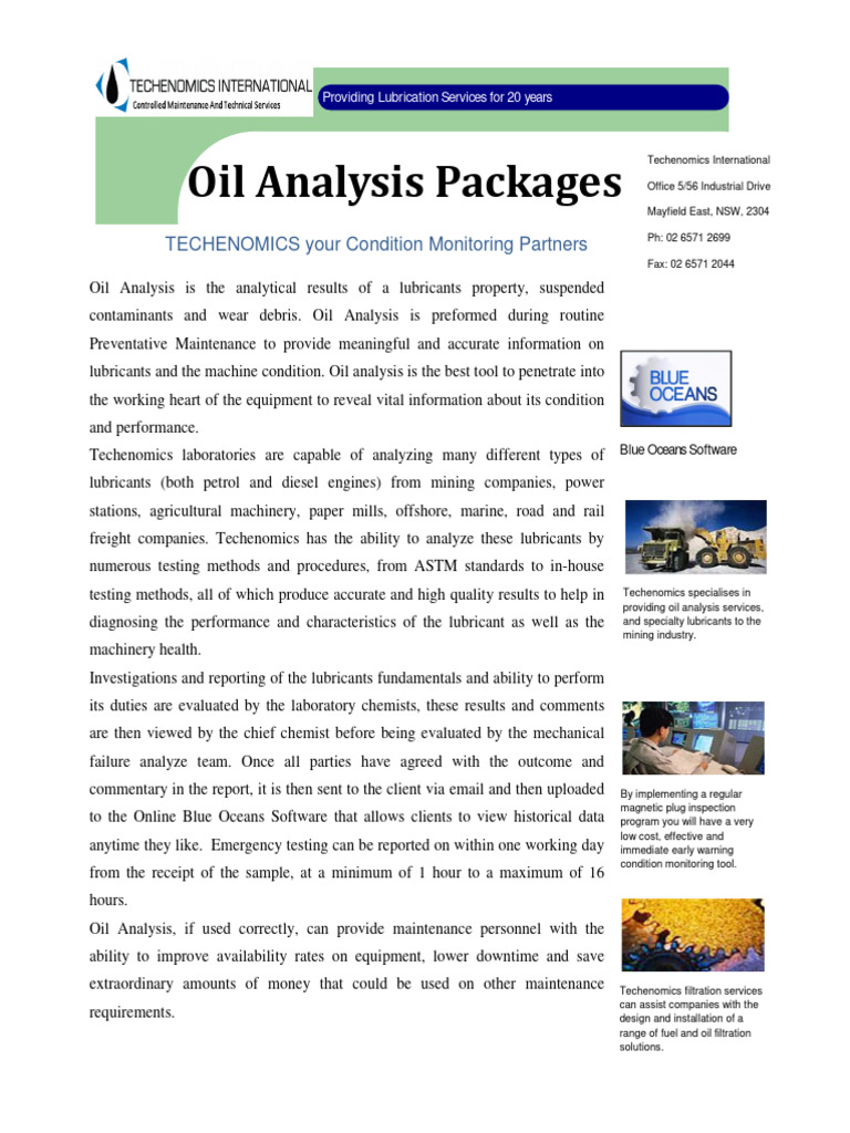 Oil Analysis Packages | PDF | Lubricant | Chemistry