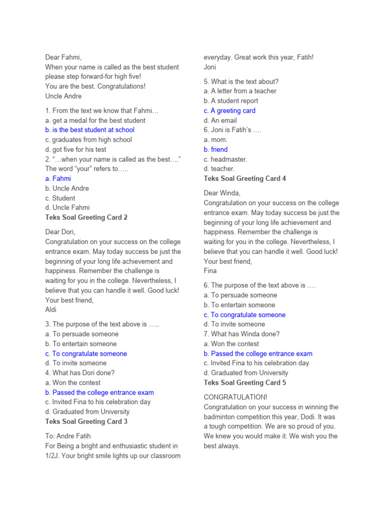 Greeting Card Congratulations Quiz | PDF | Language Arts & Discipline