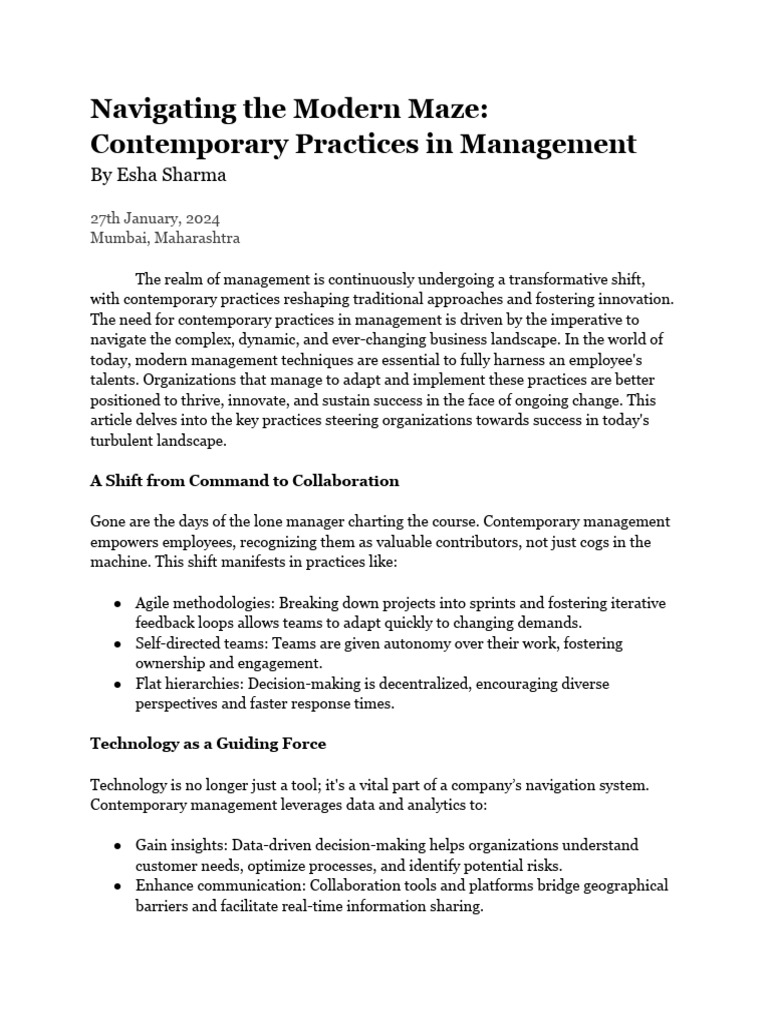 Contemporary Management Practices Explained | PDF | Innovation ...