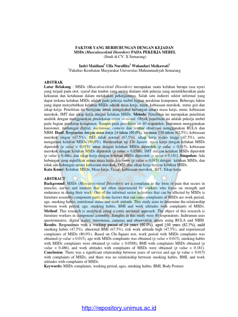 Faktor Yang Berhubungan Dengan Kejadian Msds Pada Pekerja Mebel | PDF