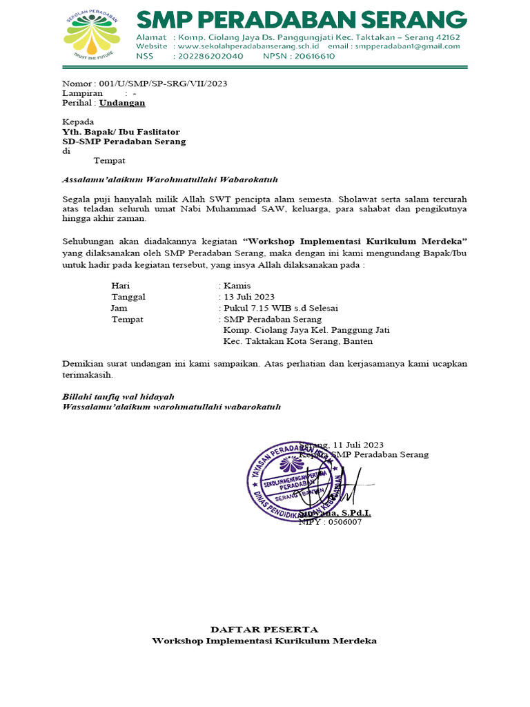 Surat Undangan Workshop | PDF