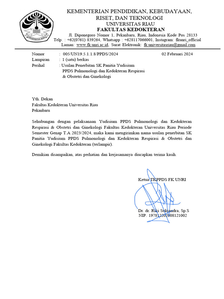 Surat Usulan Panitia Yudisium PPDS Pulmo Dan PPDS Obgin Genap 2023-2024 ...