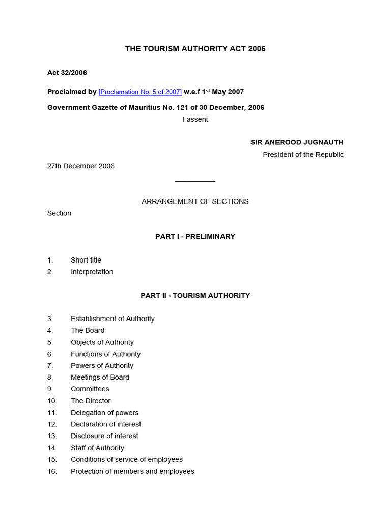 The Tourism Authority Act 2006 | PDF | License | Tourism