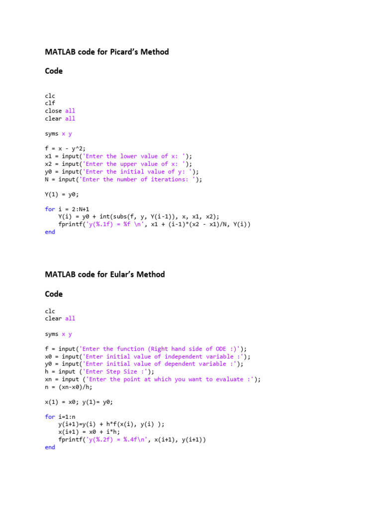MATLAB Code For NumericalA | PDF