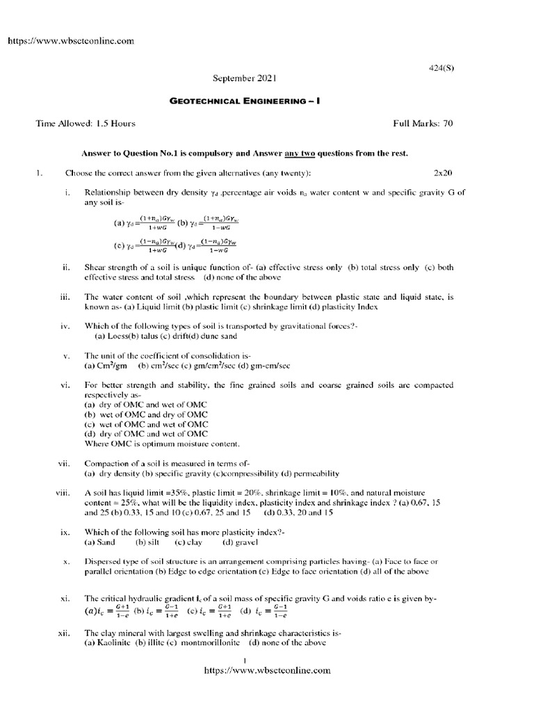Civil 4 Sem Geotechnical Engineering 1 424 S Sep 2021 | PDF
