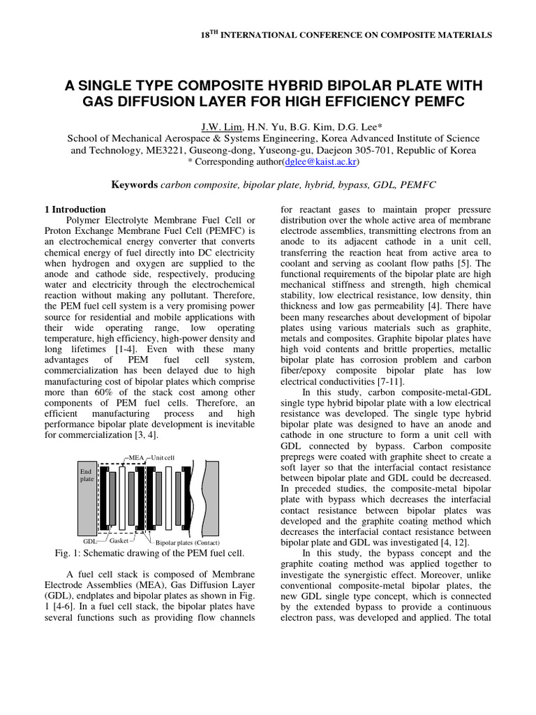 A Single Type Composite Hybrid Bipolar Plate With Gas Diffusion Layer ...