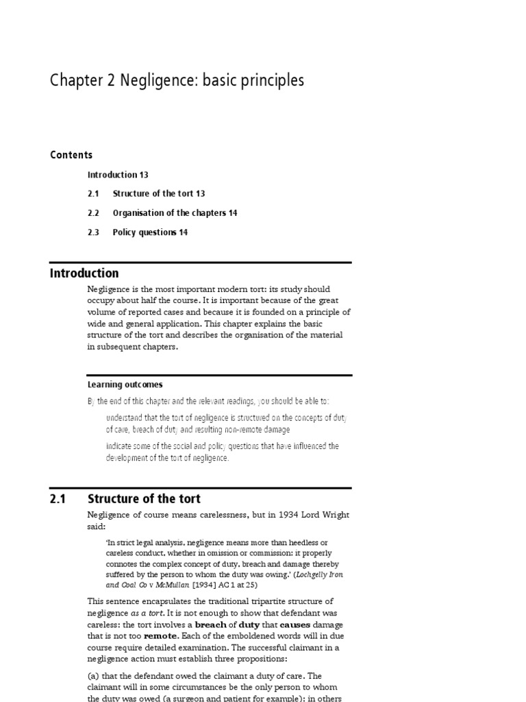 Chapter 2 Negligence: Basic Principles | PDF | Negligence | Duty Of Care