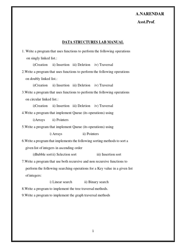 Data Structure Lab Manual Naresh | PDF