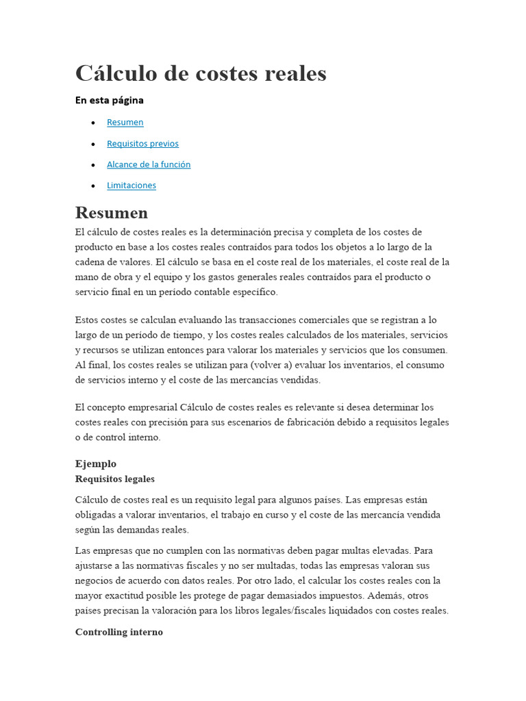 Cálculo de Costes Reales en SAP | PDF | Contabilidad | Inventario