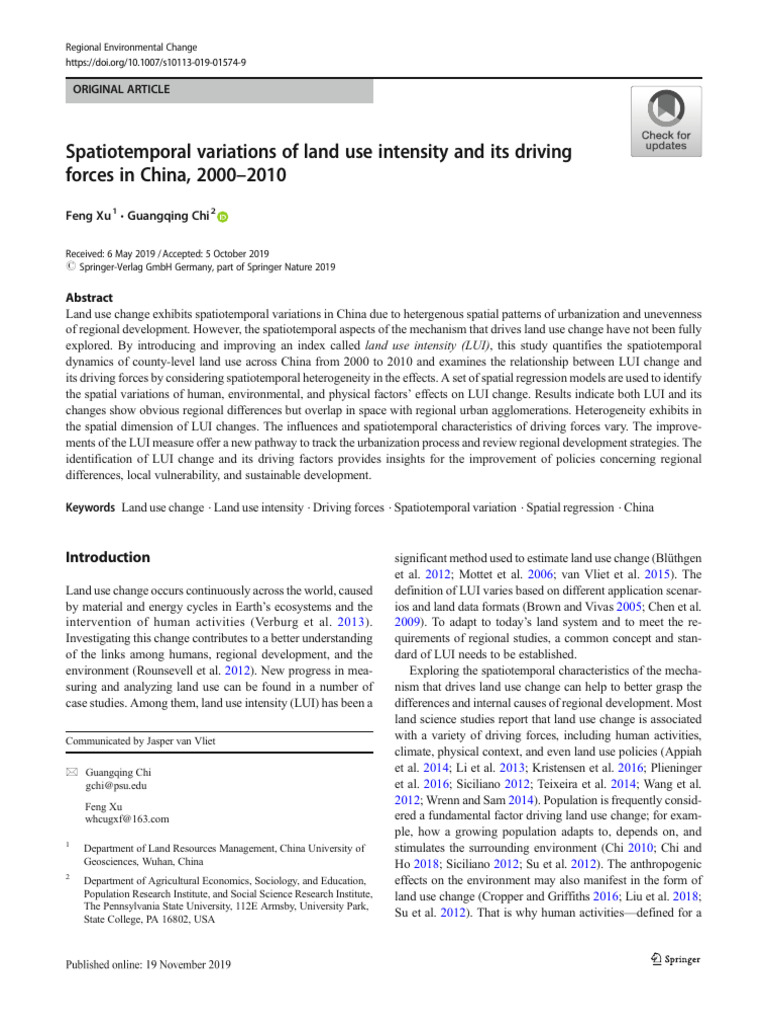 Spatiotemporal Variations of Land Use Intensity and Its Driving Forces ...