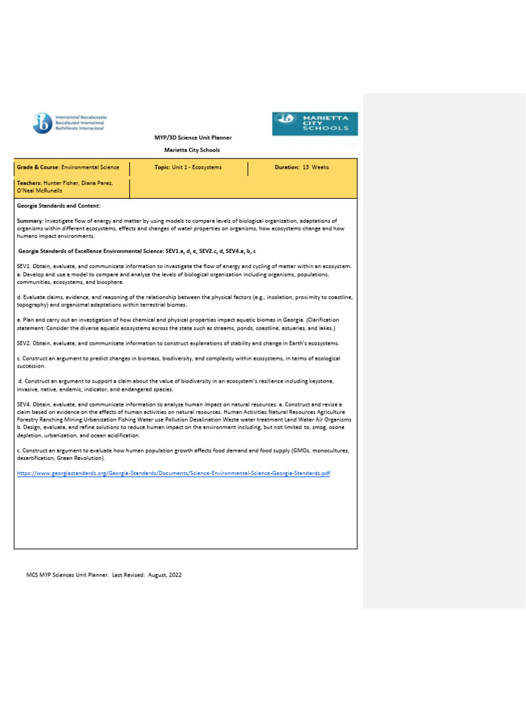 Ecology Unit 1 Planner | PDF | Ecosystem | Ecology