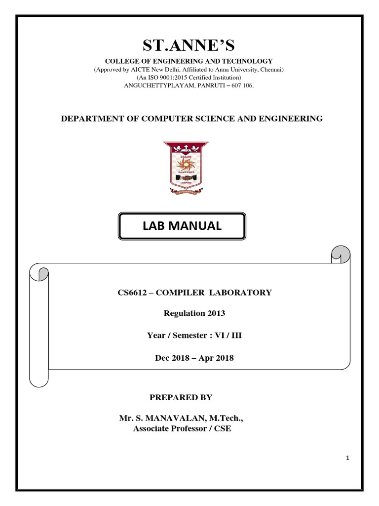 Cs6612-Compiler Laboratory | Download Free PDF | Compiler | Computer ... Cs6612-Compiler Laboratory | Download Free PDF | Compiler | Computer ...