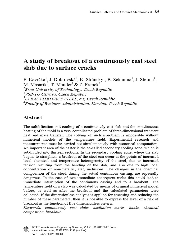 A Study of Breakout of a Continuously CA | PDF | Strength Of Materials | Magma