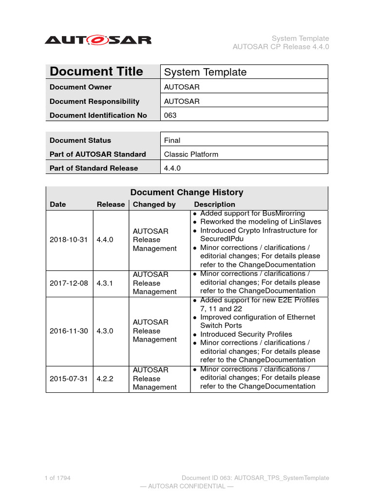 AUTOSAR TPS SystemTemplate | PDF