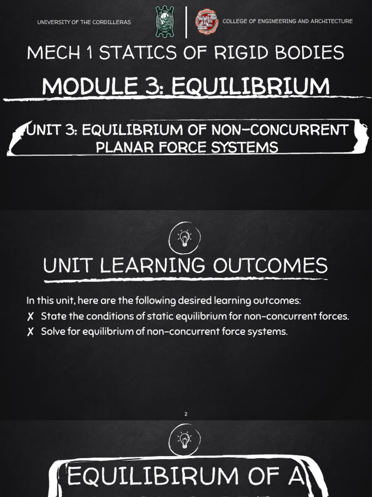 MECH 1 MODULE 3 UNIT 3 (EQUILIBRIUM OF NON-CONCURRENT PLANAR FORCE ...