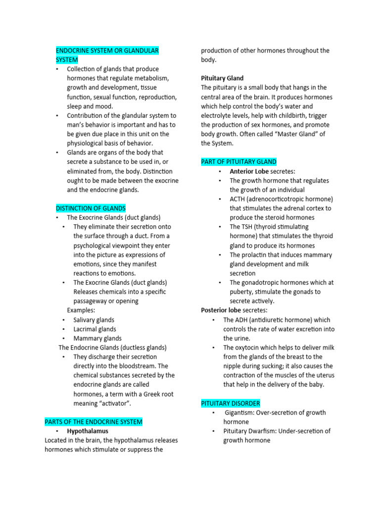 Endocrine System or Glandular System | PDF | Endocrine System | Hormone