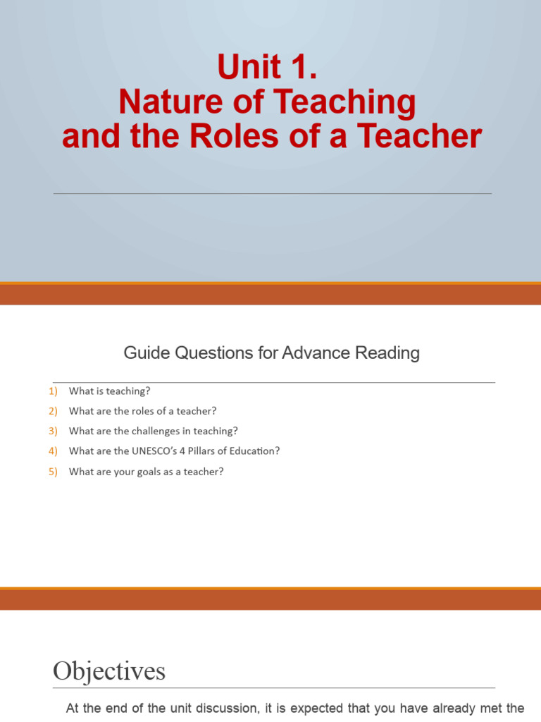 Lesson 1. Nature of Teaching and The Teachers Roles | PDF | Wellness ...