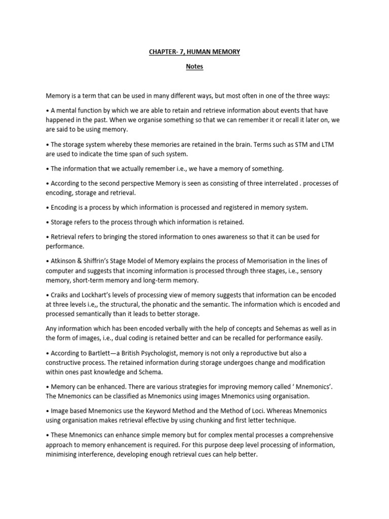 CH 7 Human Memory Notes | PDF