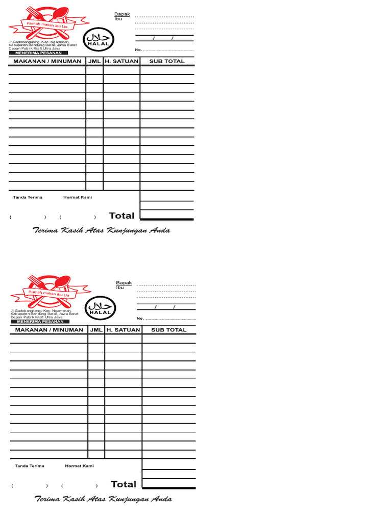 Desain Nota Rumah Makan | PDF