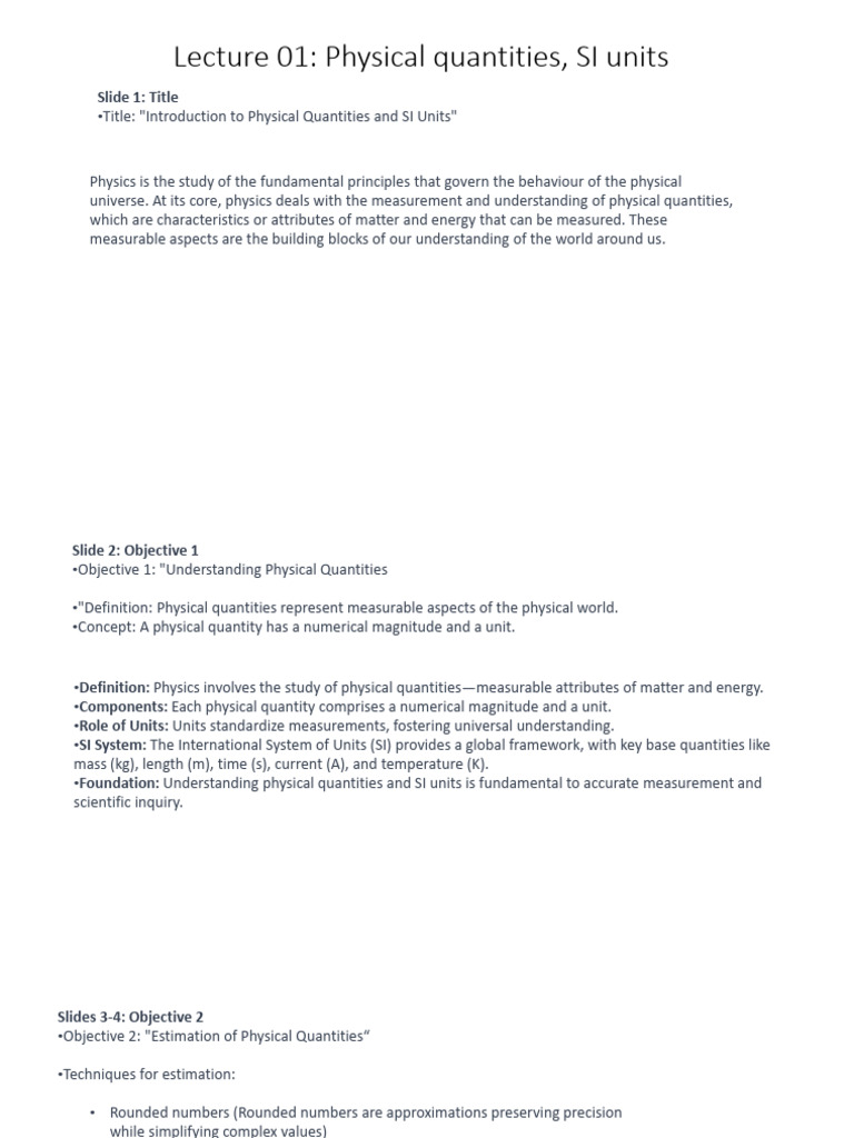 Lecture 01 - Physical Quantities - SI Units | PDF | International ...