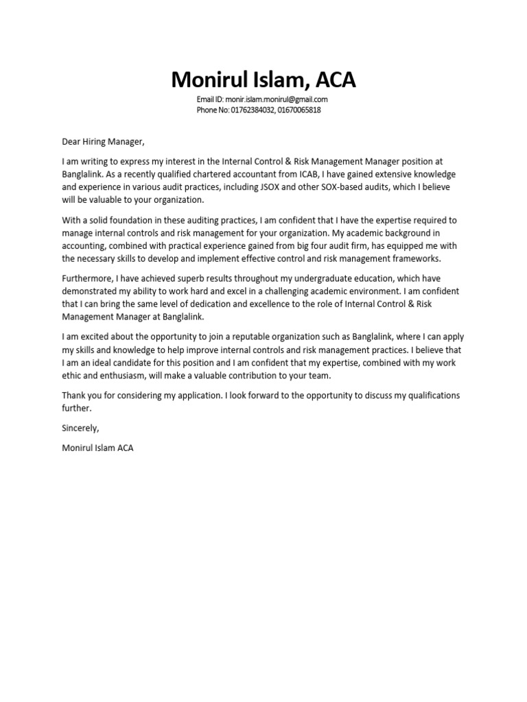 Cover Letter For Banglalink | PDF