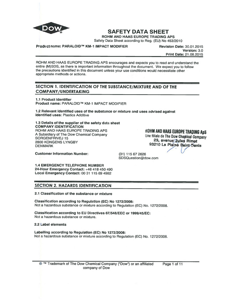 MSDS Paraloid KM 1 - Signed & Stamped | PDF