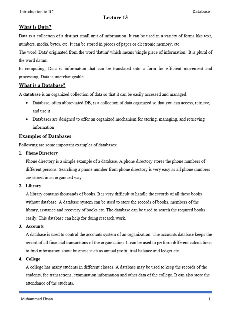 Lecture # 13 - Database | PDF