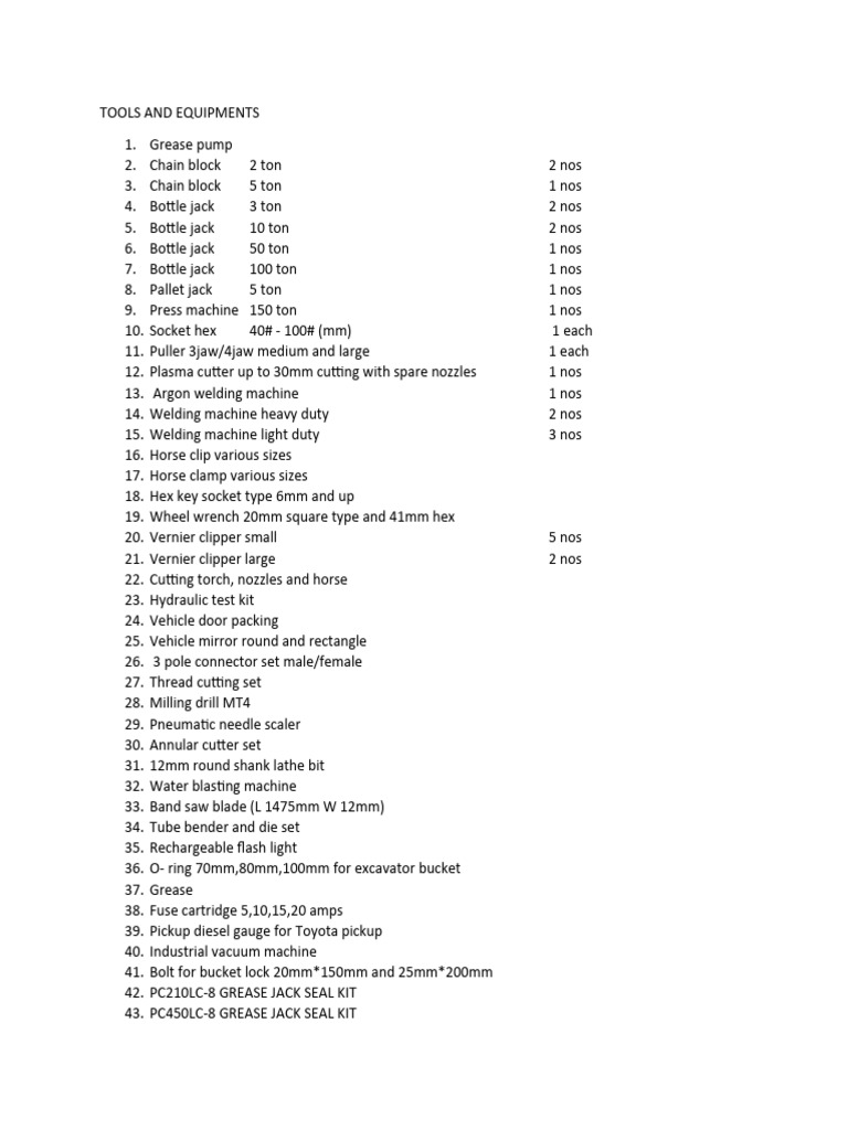 Tools and Equipments | PDF | Valve | Mechanical Engineering