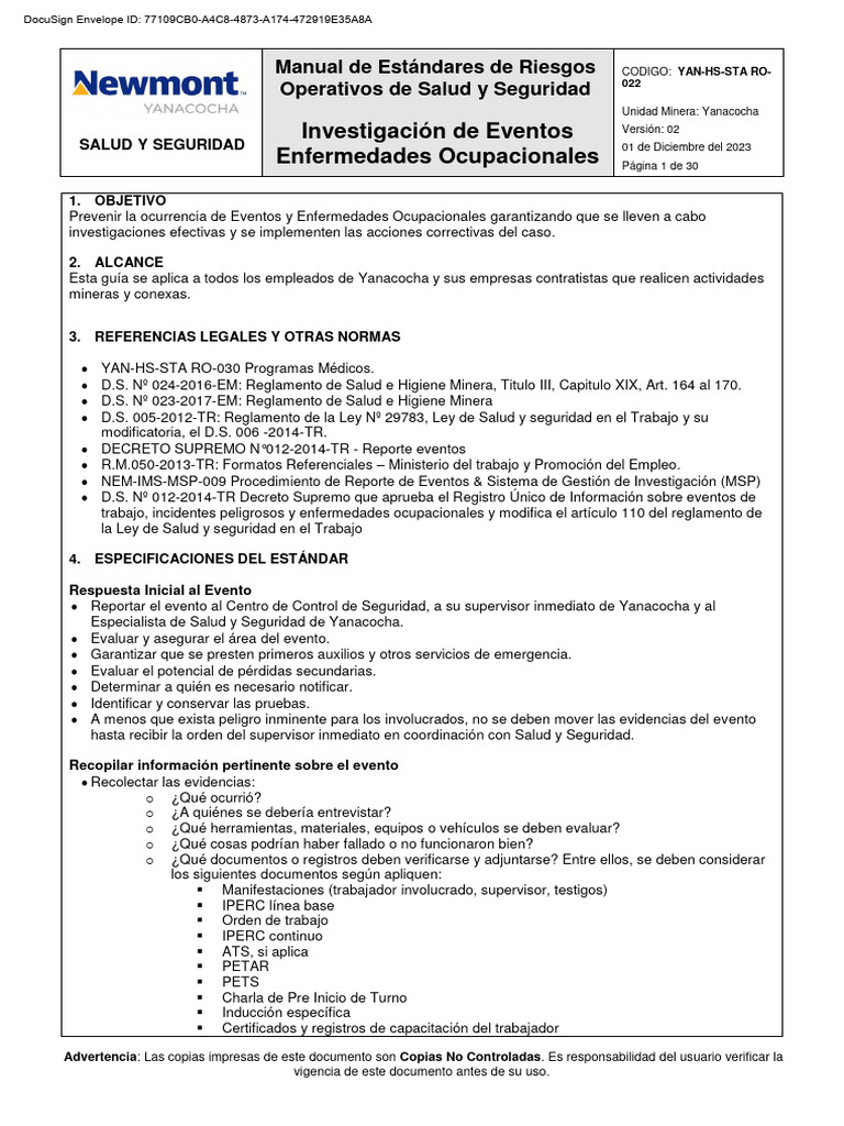 YAN-HS-STA RO-022 Investigación de Eventos Enfermedades Ocupacionales ...