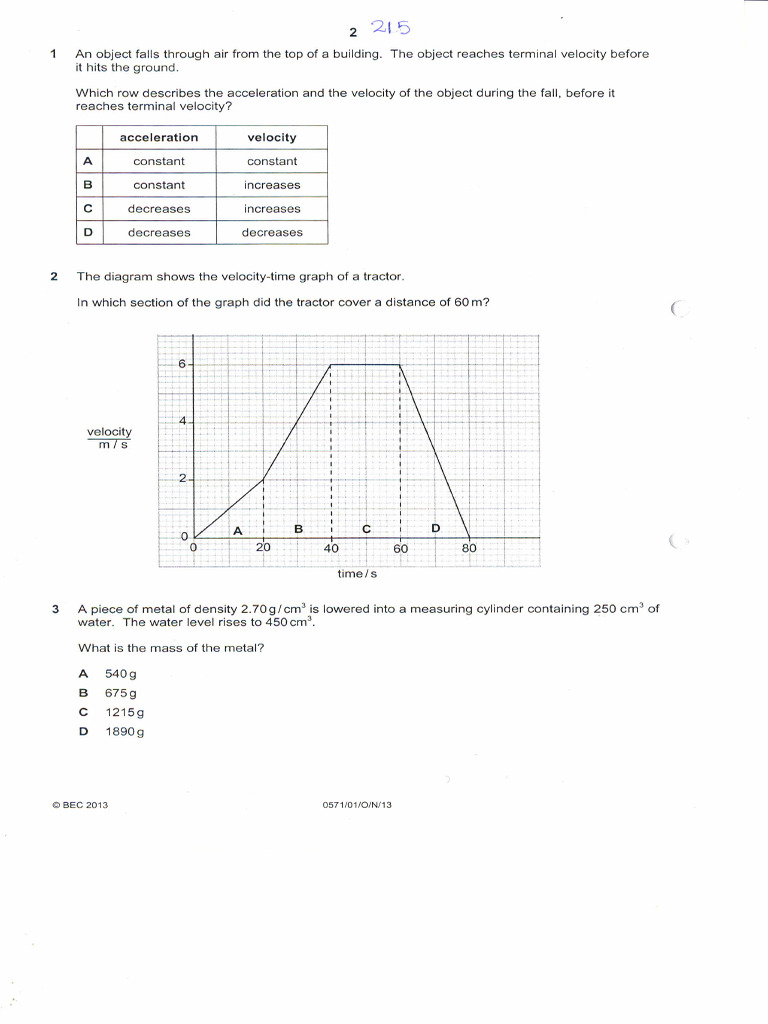 Bgcse Physics Paper 1 2013 | PDF