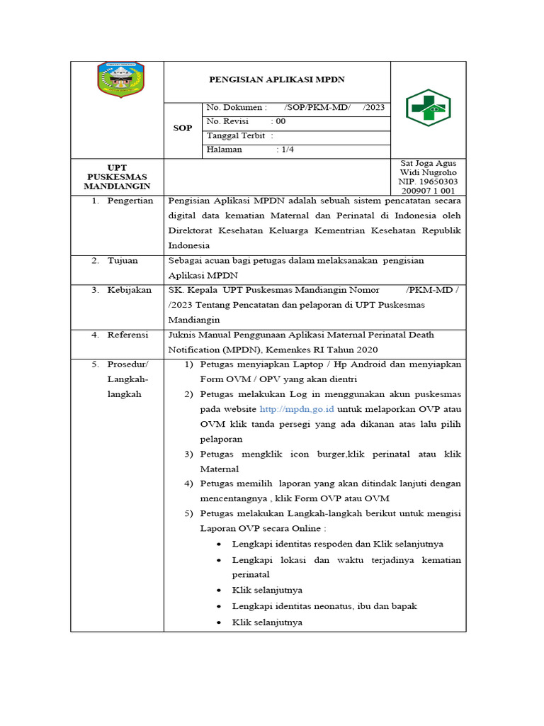 SOP Pengisian Aplikasi MPDN | PDF