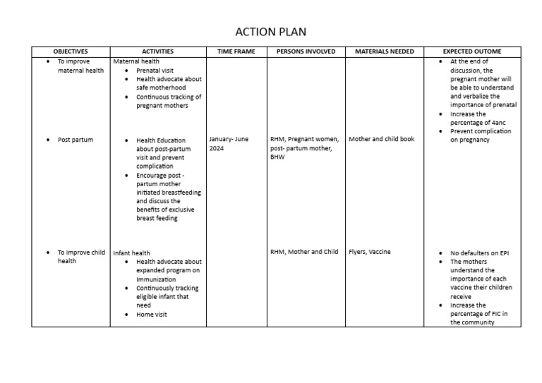 Maternal and Child Health Action Plan | PDF