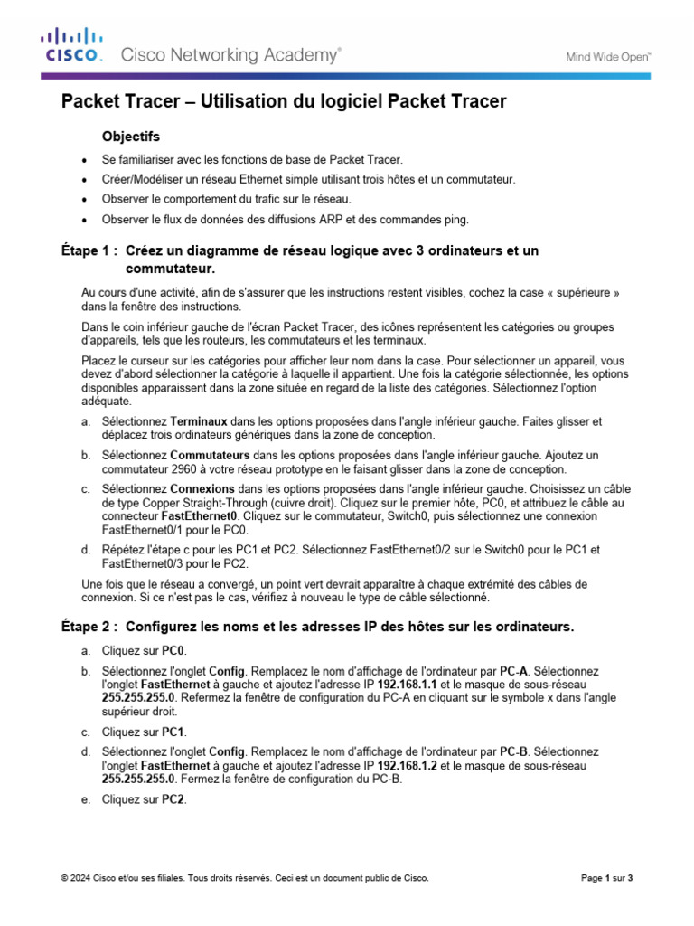 Guide d'utilisation de Packet Tracer | PDF | Adresse IP | Ethernet