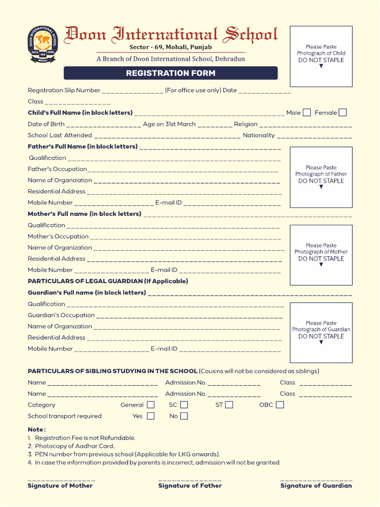 Registration Form Mohali | PDF
