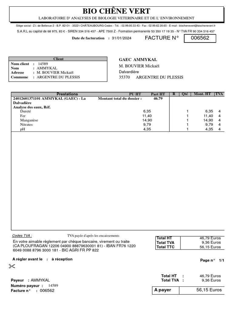 Bio Chêne Vert: Facture #006562 | PDF