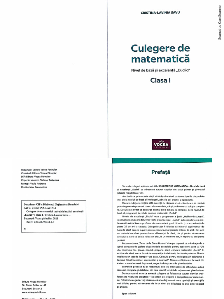 Culegere Matematică Clasa I | PDF
