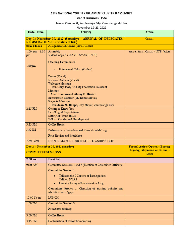 13th NYP Cluster 8 Program For Participants | PDF