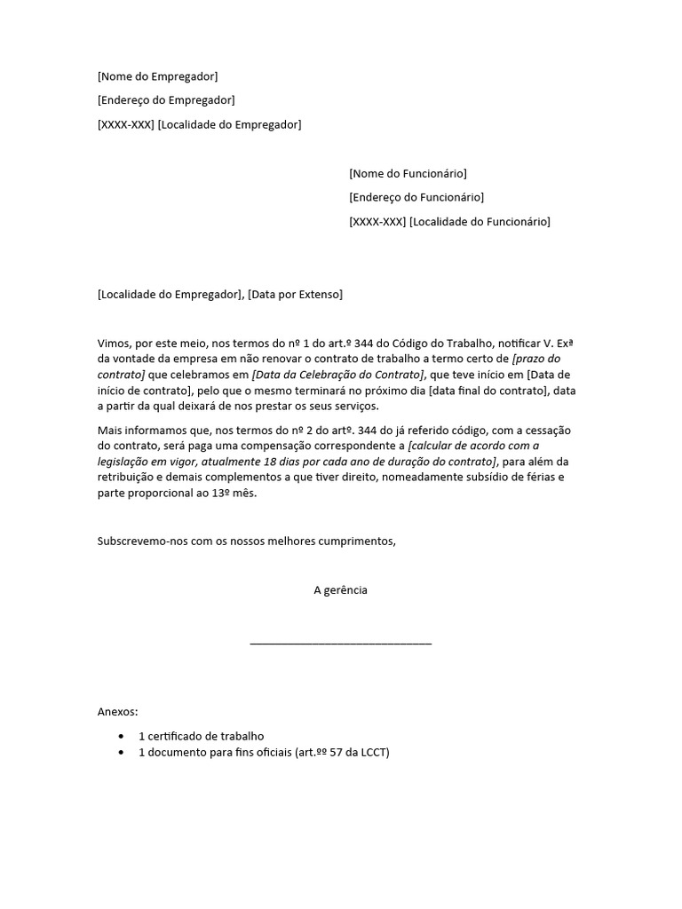 Minuta de Carta de Rescisao de Contrato A Termo Certo Portal Ciberforma ...