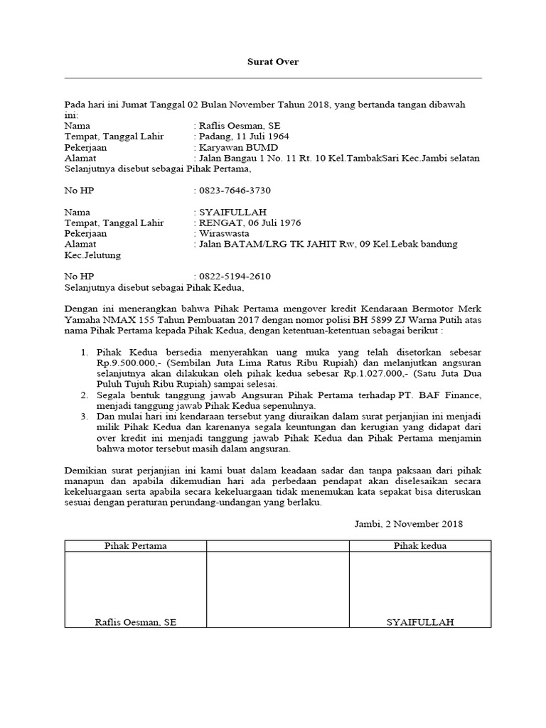 Surat - Over - Kredit - Motor 38 | PDF