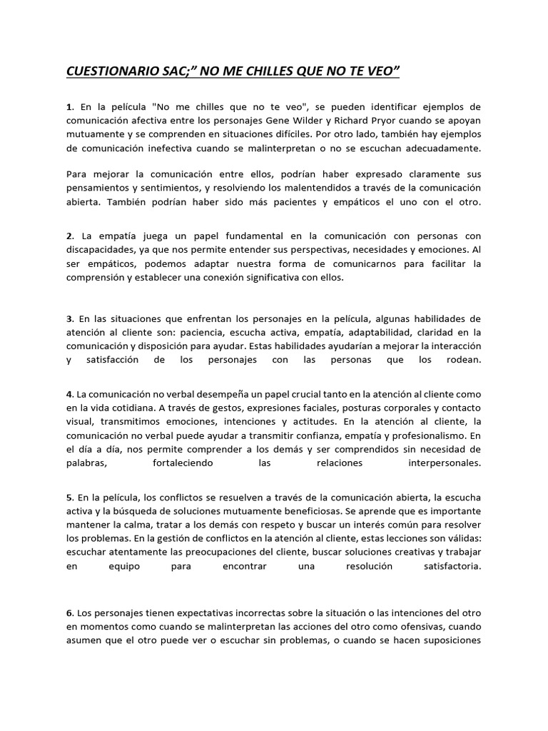 Cuestionario Pelicula | PDF | Comunicación | Comunicación no verbal