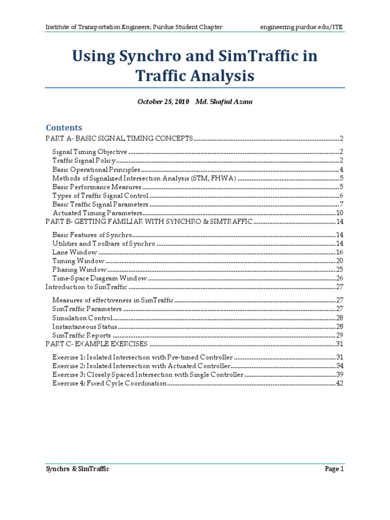 Using Synchro And Simtraffic In Traffic Analysis October 28 2010 Md