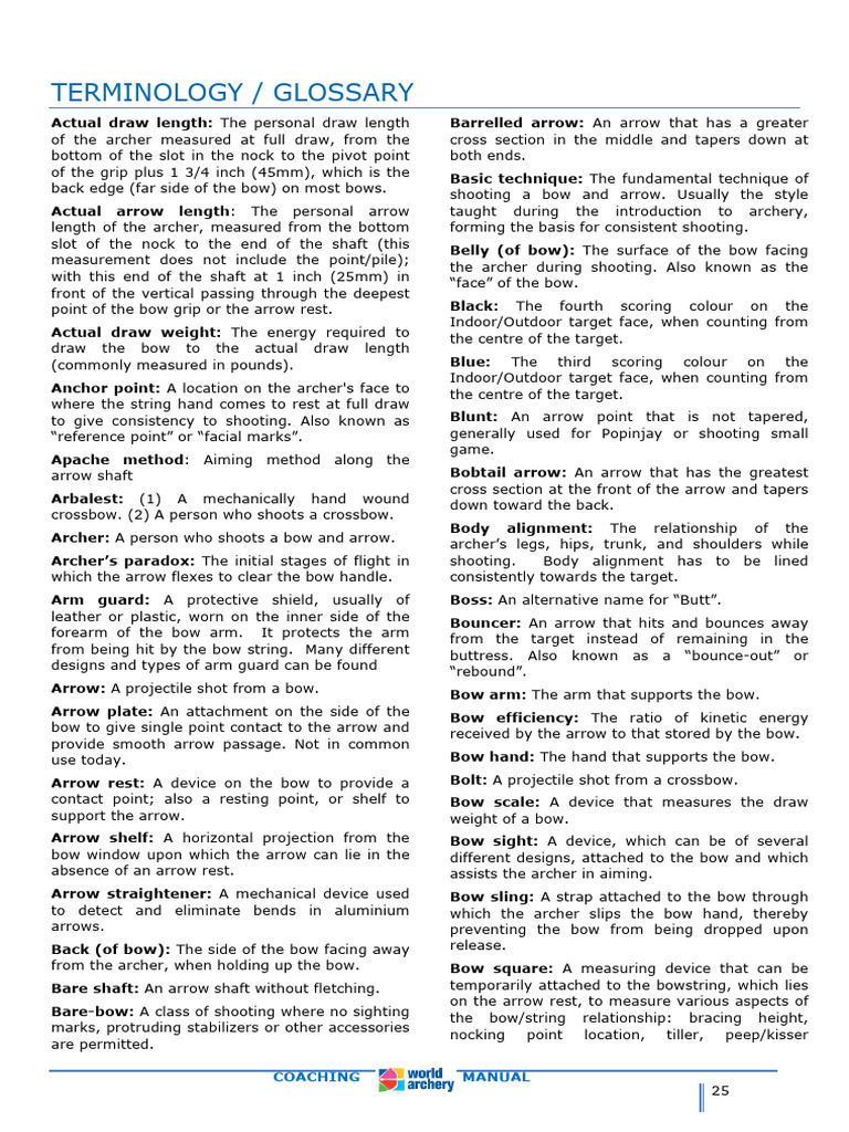 Terminology Glossary Archery | Download Free PDF | Bow And Arrow | Archery
