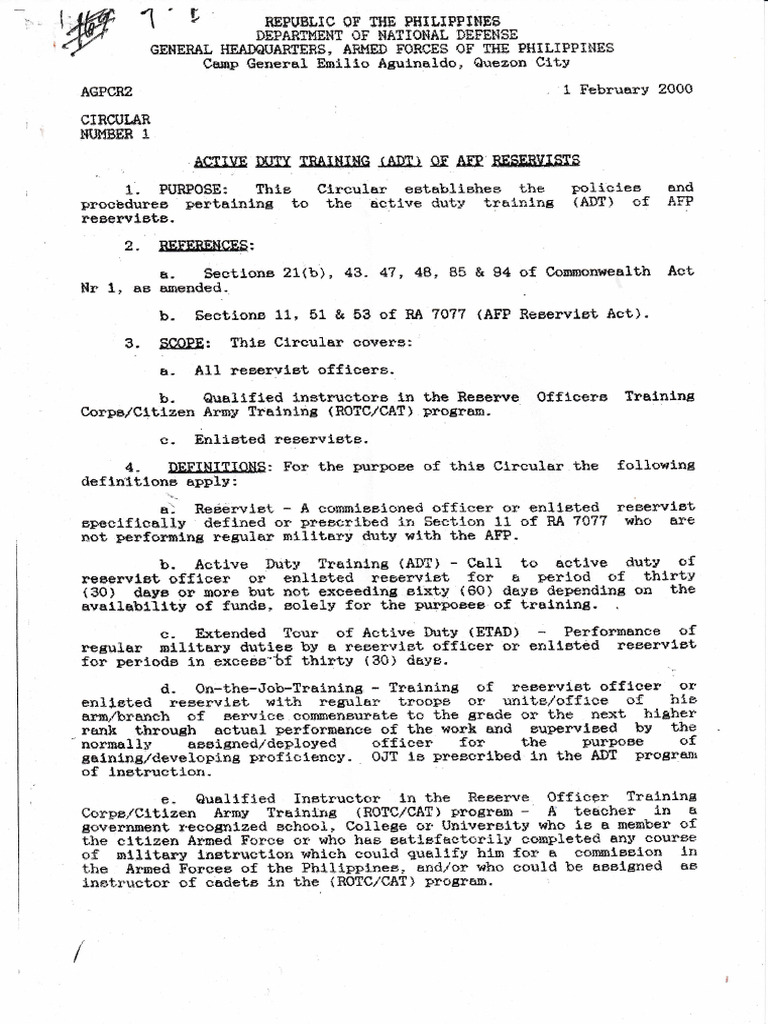 GHQ AFP Cir NR 01 ADT Reservists | PDF