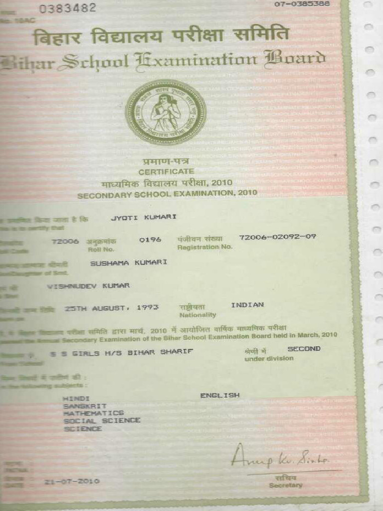 MATRIC CERTIFICATE | PDF