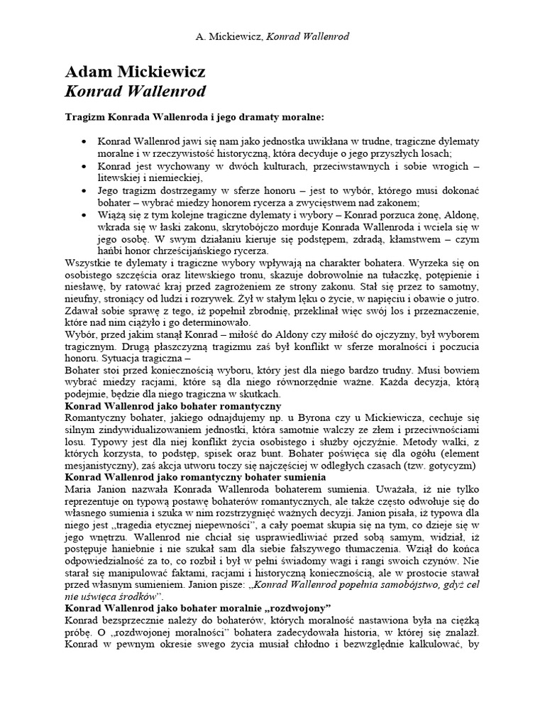 Mickiewicz A., Konrad Wallenrod (Opracowanie) | PDF