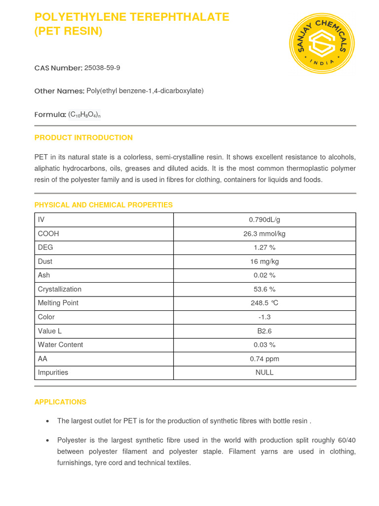 Polyethylene Terephthalate Pet Resin | PDF